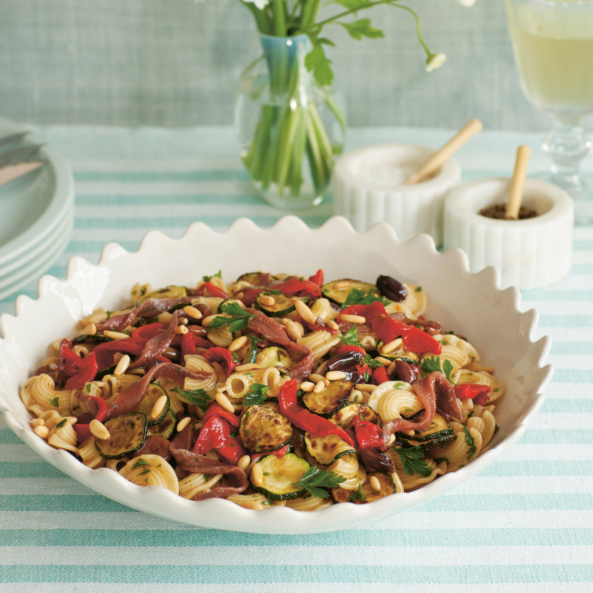 Pasta, Zucchini, and Piquillo Pepper Salad – Sabato