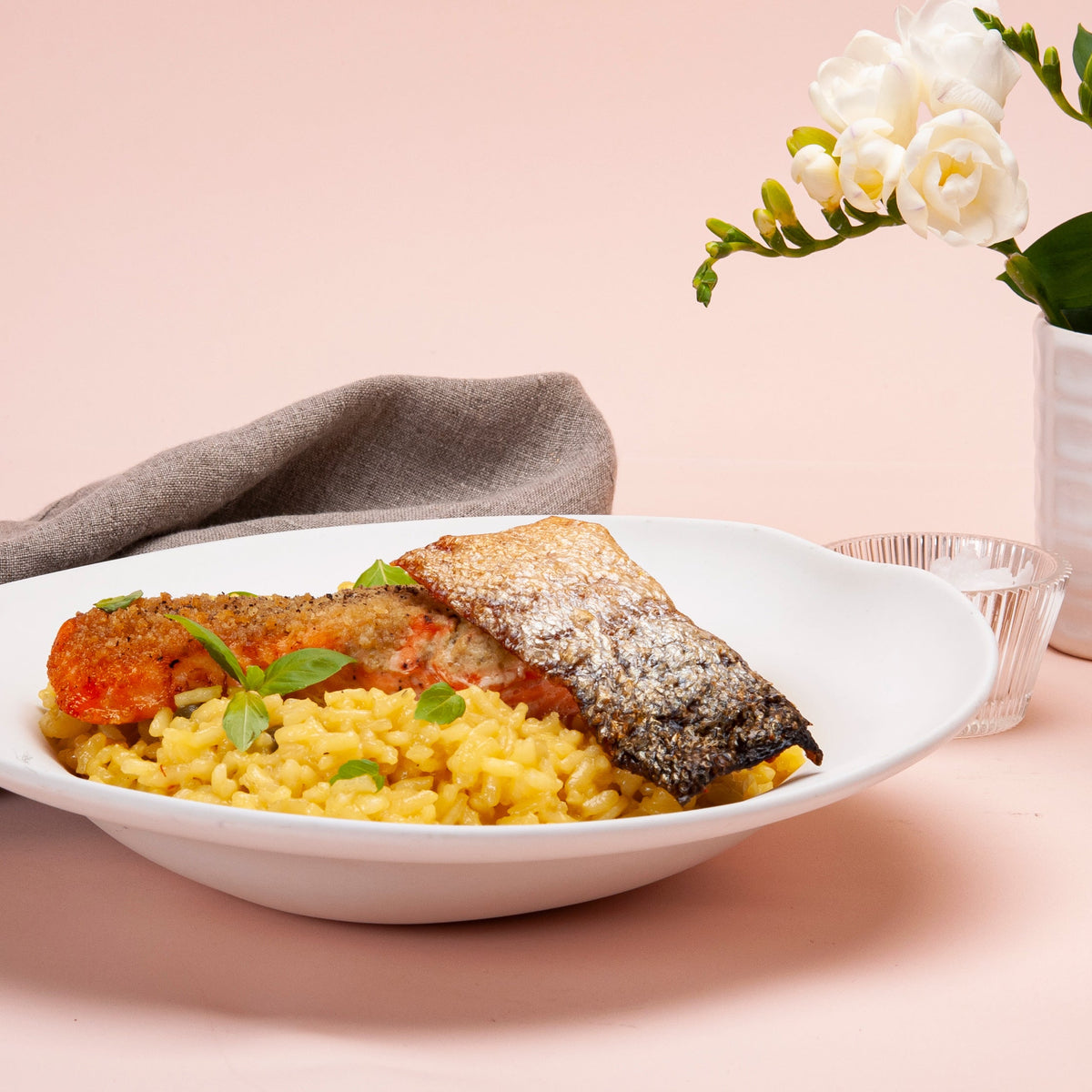 Saffron Risotto with Crispy Skin Salmon – Sabato